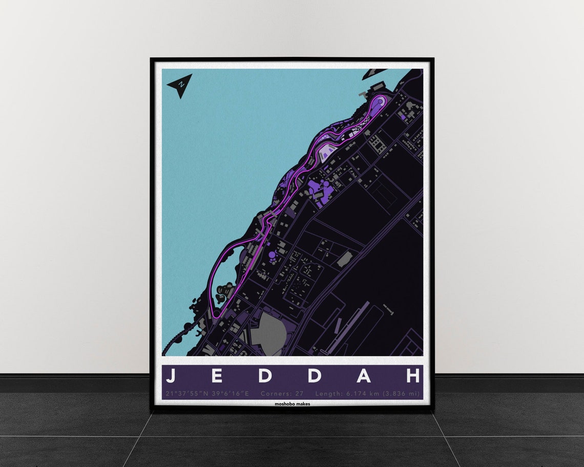Jeddah Corniche Circuit Track Map for Poster Wall Art | Etsy