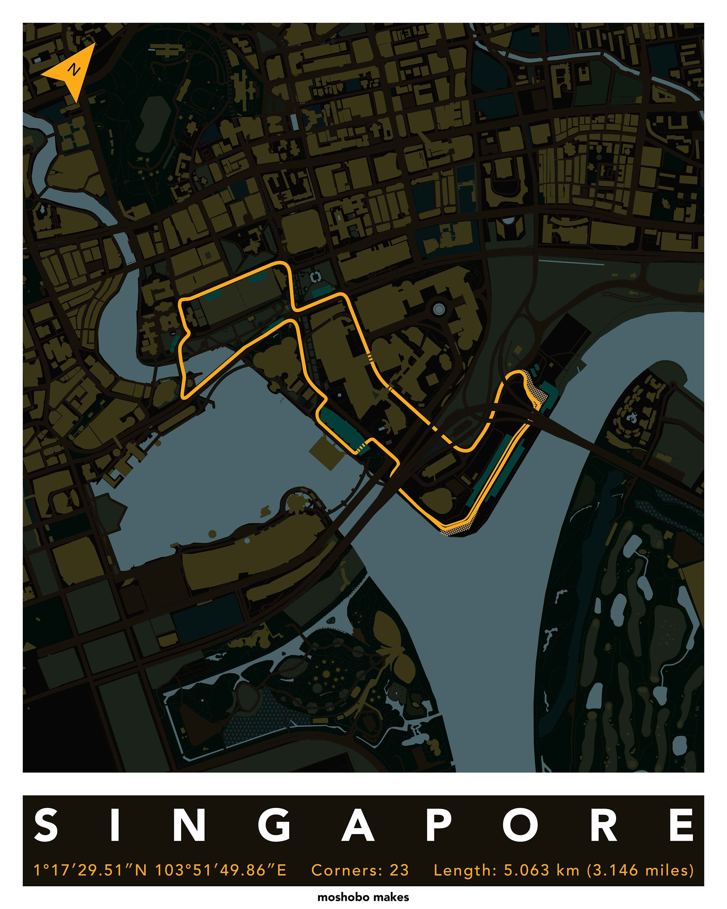 Marina Bay, Singapore | Track Map for Poster Wall Art | Formula 1 ...
