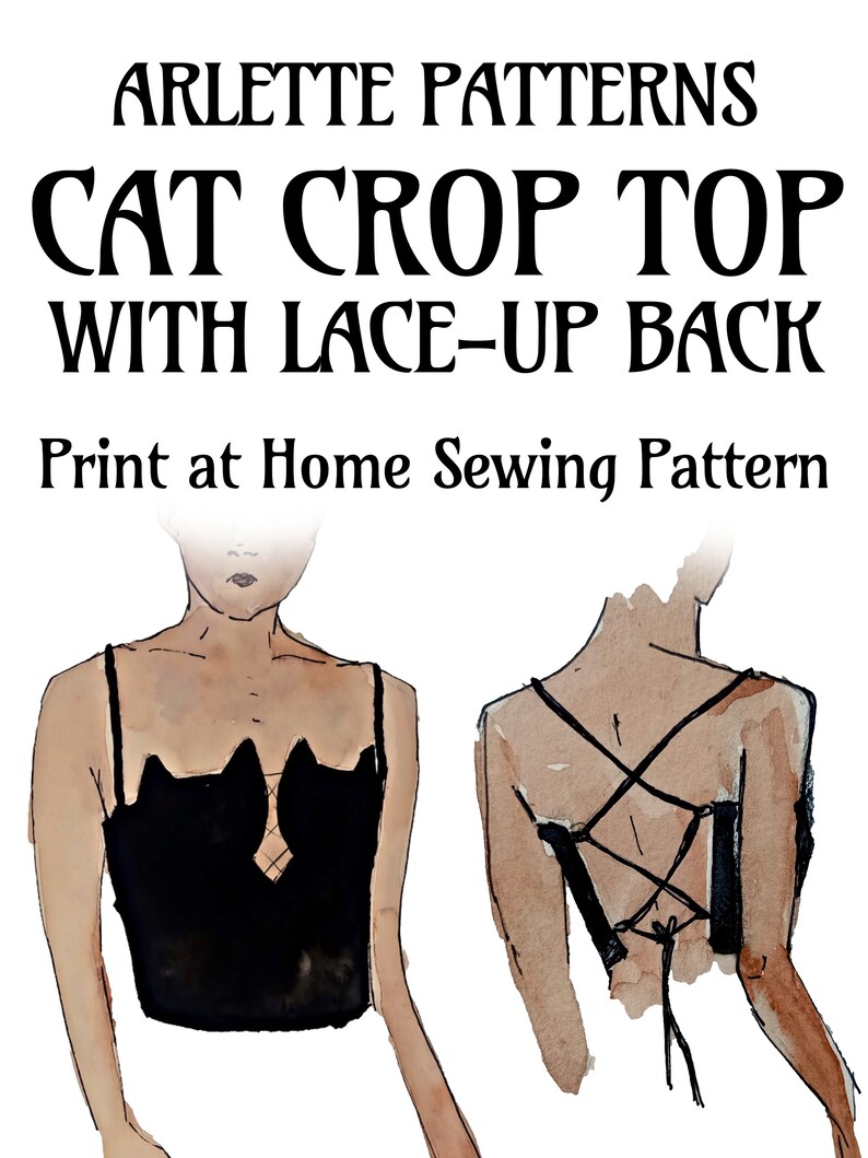 Cat Crop Top With Lace up Back Sewing Pattern PDF Download - Etsy