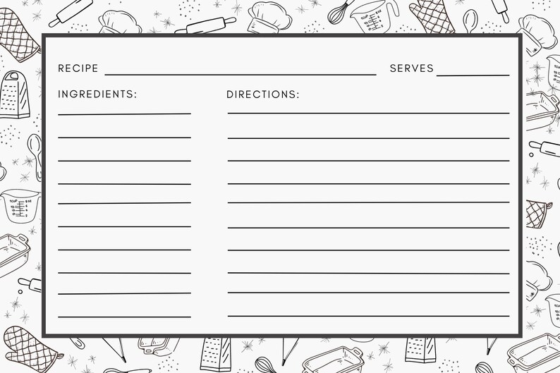 PRINTABLE Retro Black & White Recipe Cards. Designed With Kitchen ...