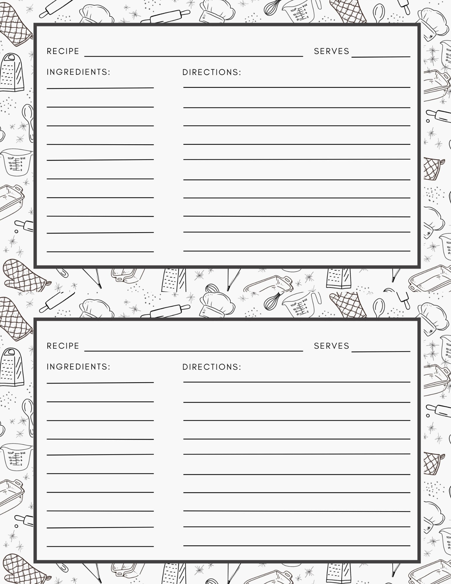 PRINTABLE Retro Black & White Recipe Cards. Designed With Kitchen ...