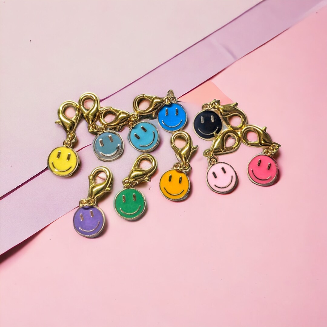 Smiley Face Badge Reel Charms on Lobster Clasp Add to Pens, Badge ...