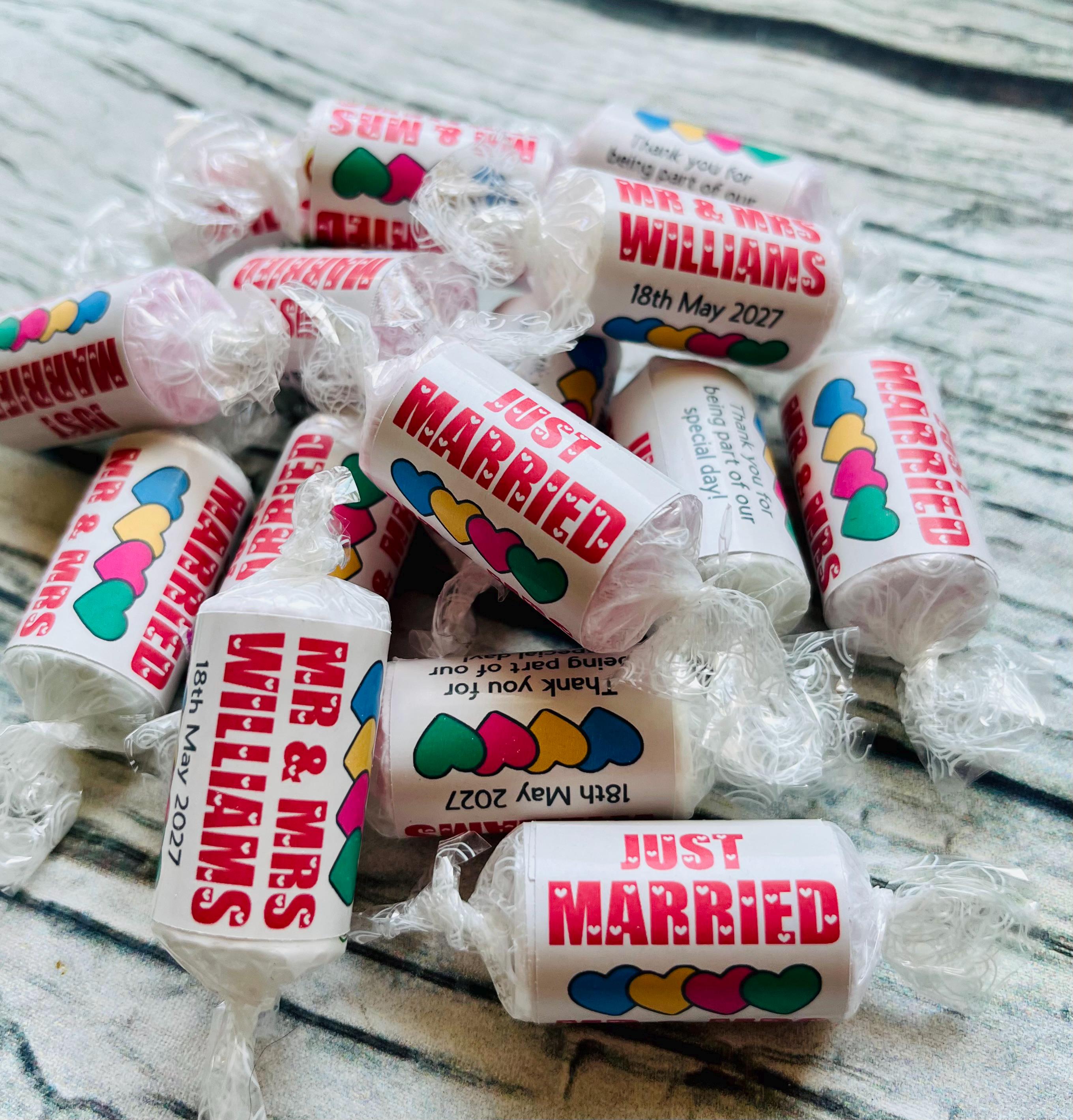 Mini Love Heart Sweets - Wrappers LABELS ONLY Personalised Wedding Love ...