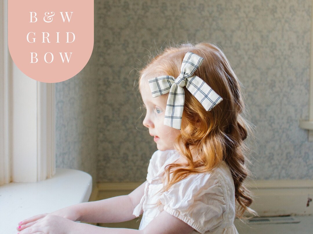 Large Black and White Grid Bow Black and Cream Bow for Baby - Etsy