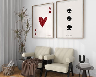 Playing Cards Set of Four Prints Art Posters, Ace of Spades Hearts ...