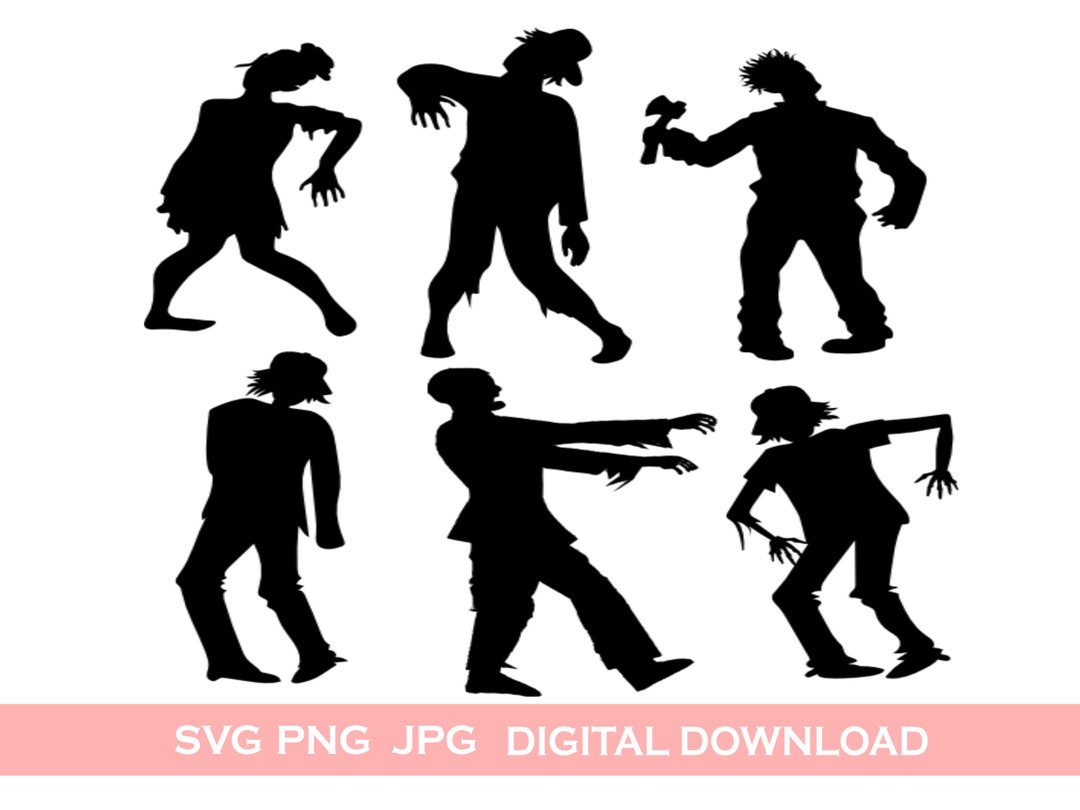 Halloween Zombie Silhouette SVG Bundle, Spooky Clipart (digital ...