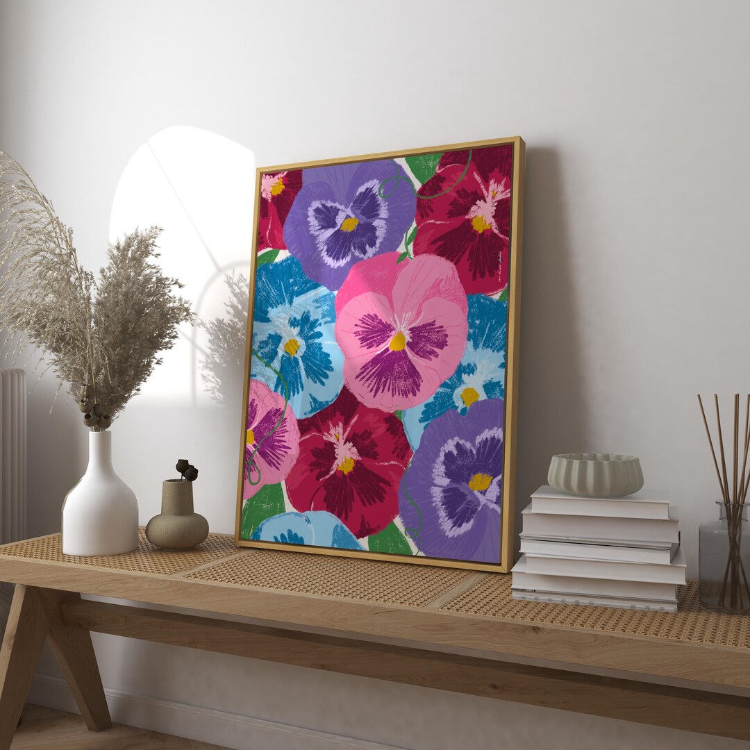 Pansies Flower Art Print, Retro Kitchen Wall Decor - Etsy