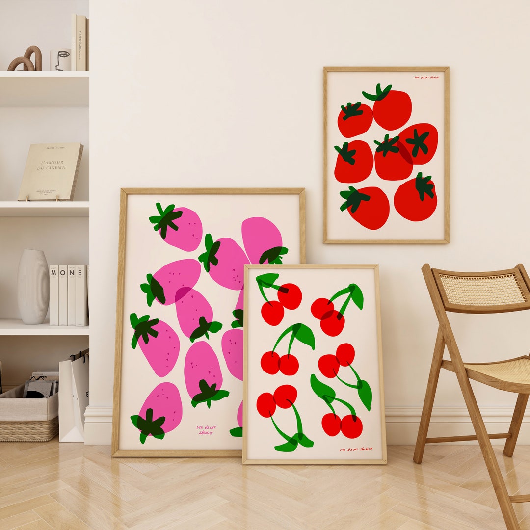 Fruit Art Set Bundle Print Posters, Vintage Food Print, Trendy Retro ...