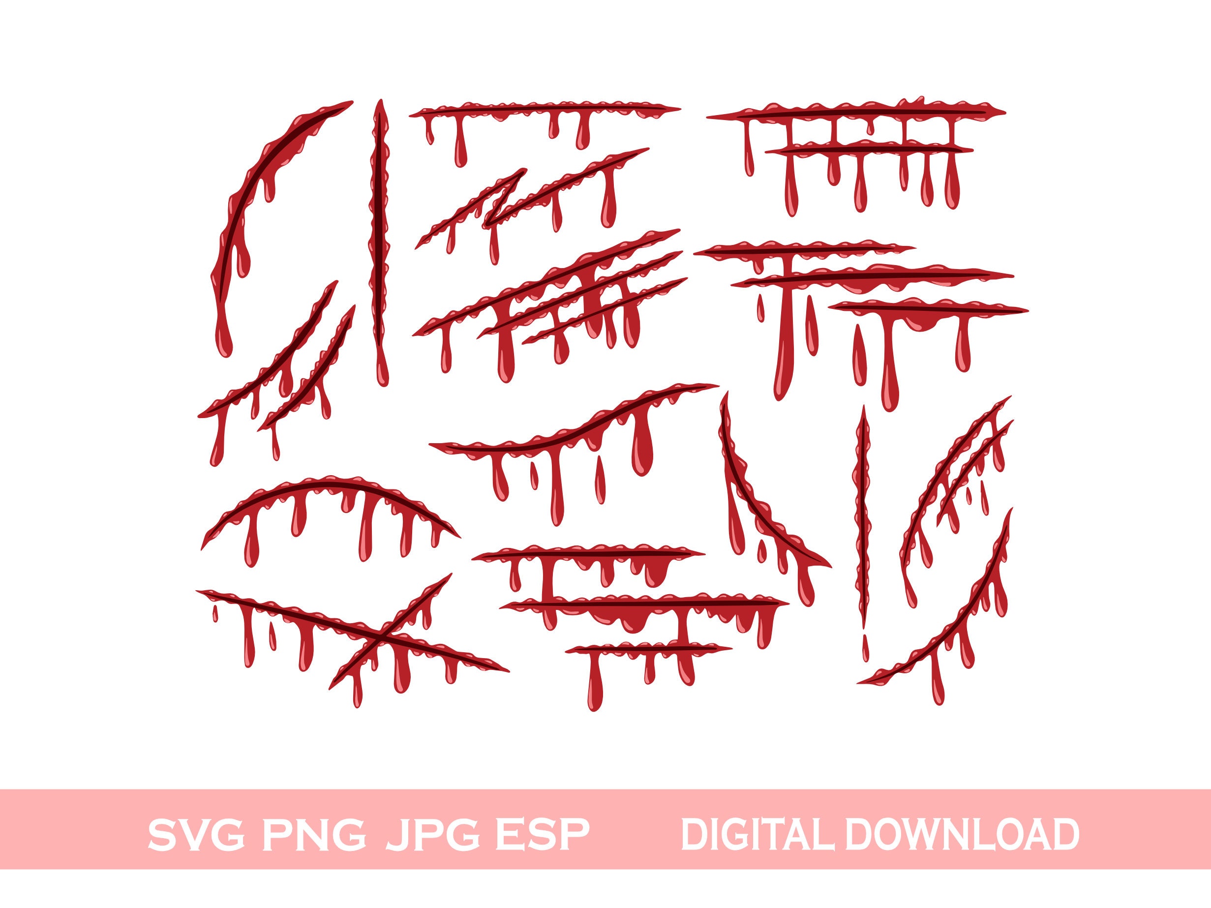 Blood Slash Drips Splatter Halloween Claw Scratches Svg - Etsy