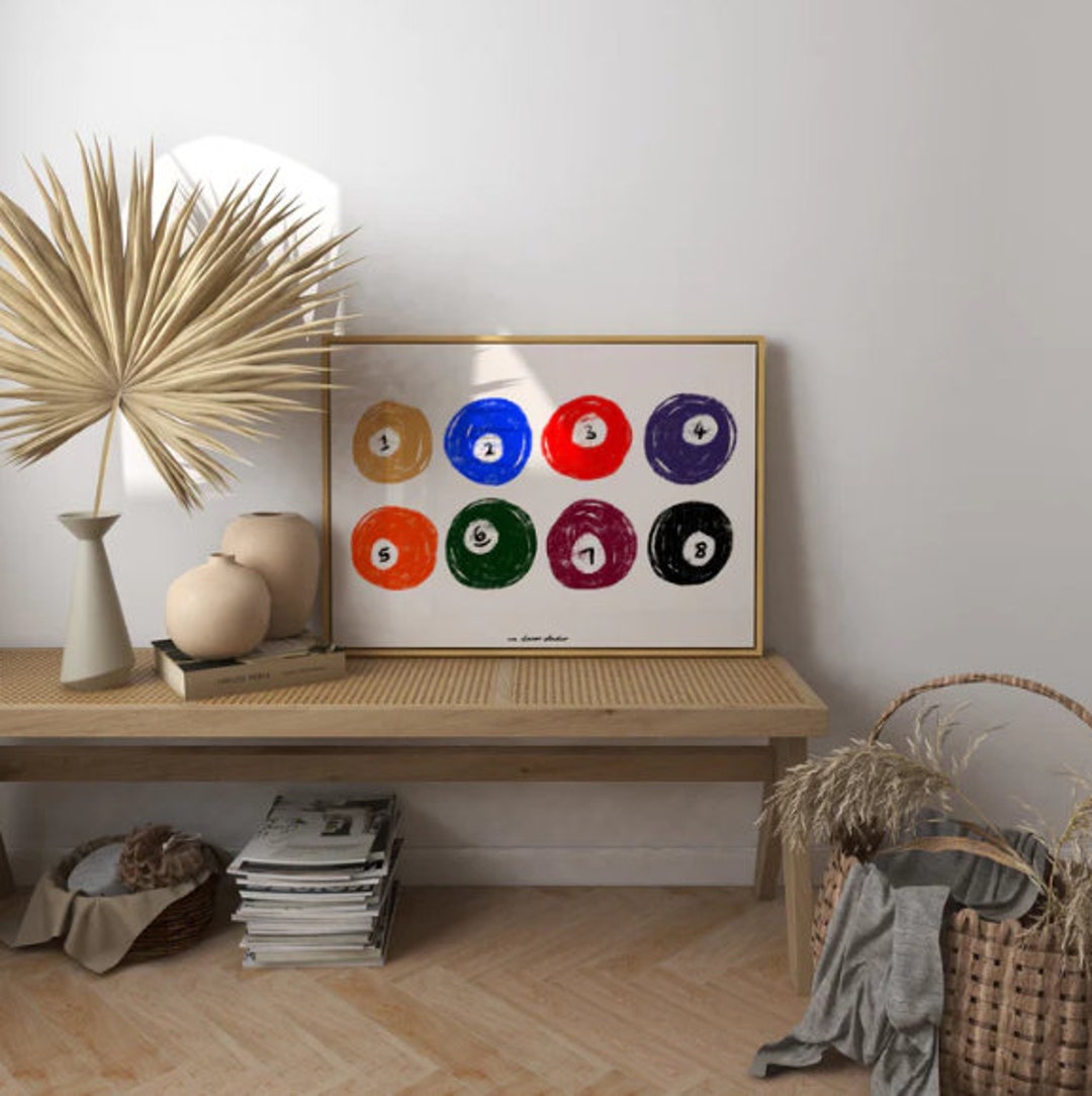 Pool Balls Landscape Art Print Poster, Vintage Food Print, Trendy Retro ...