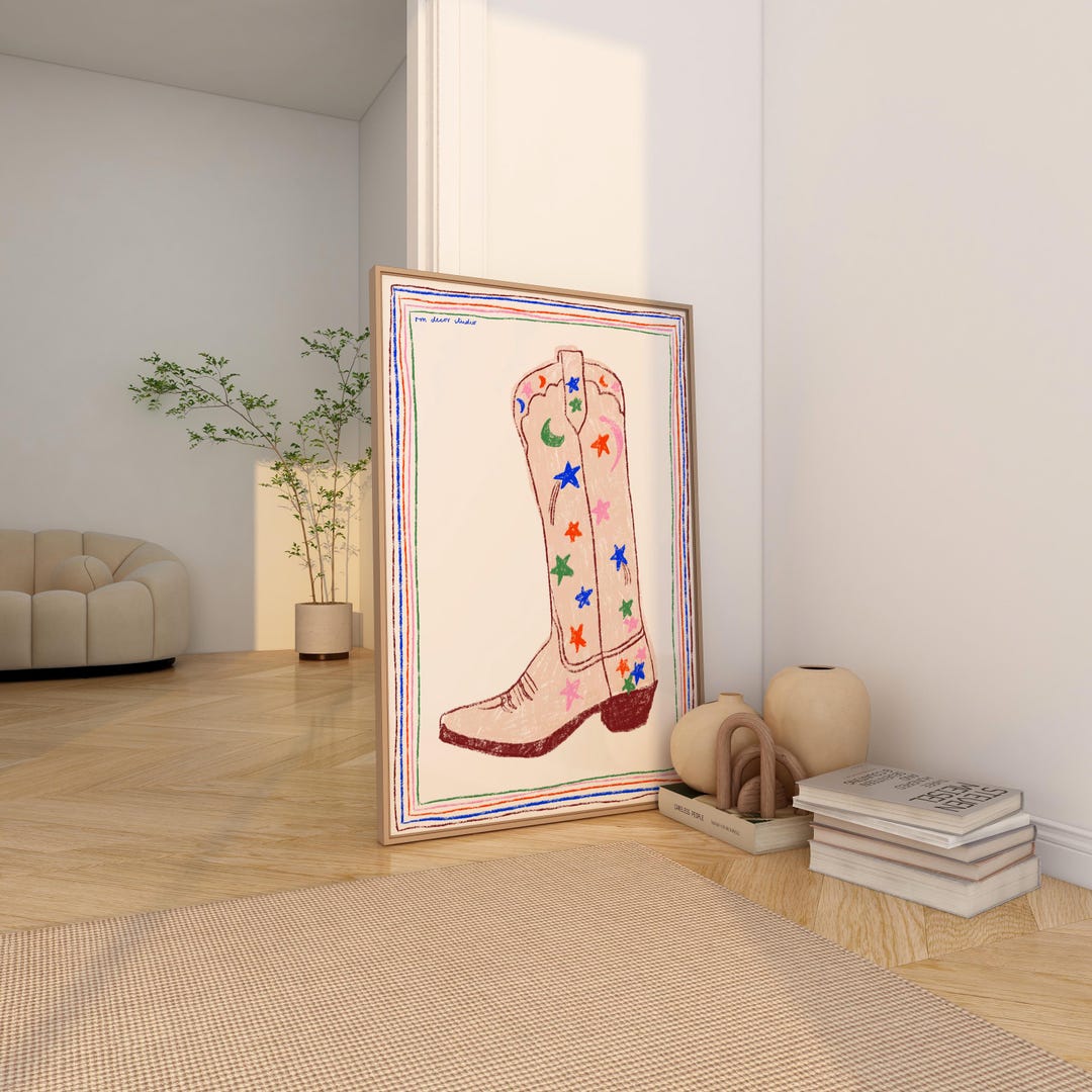 Cowboy Boot Print Art Print Poster, Vintage Print, Trendy Print, Boot ...