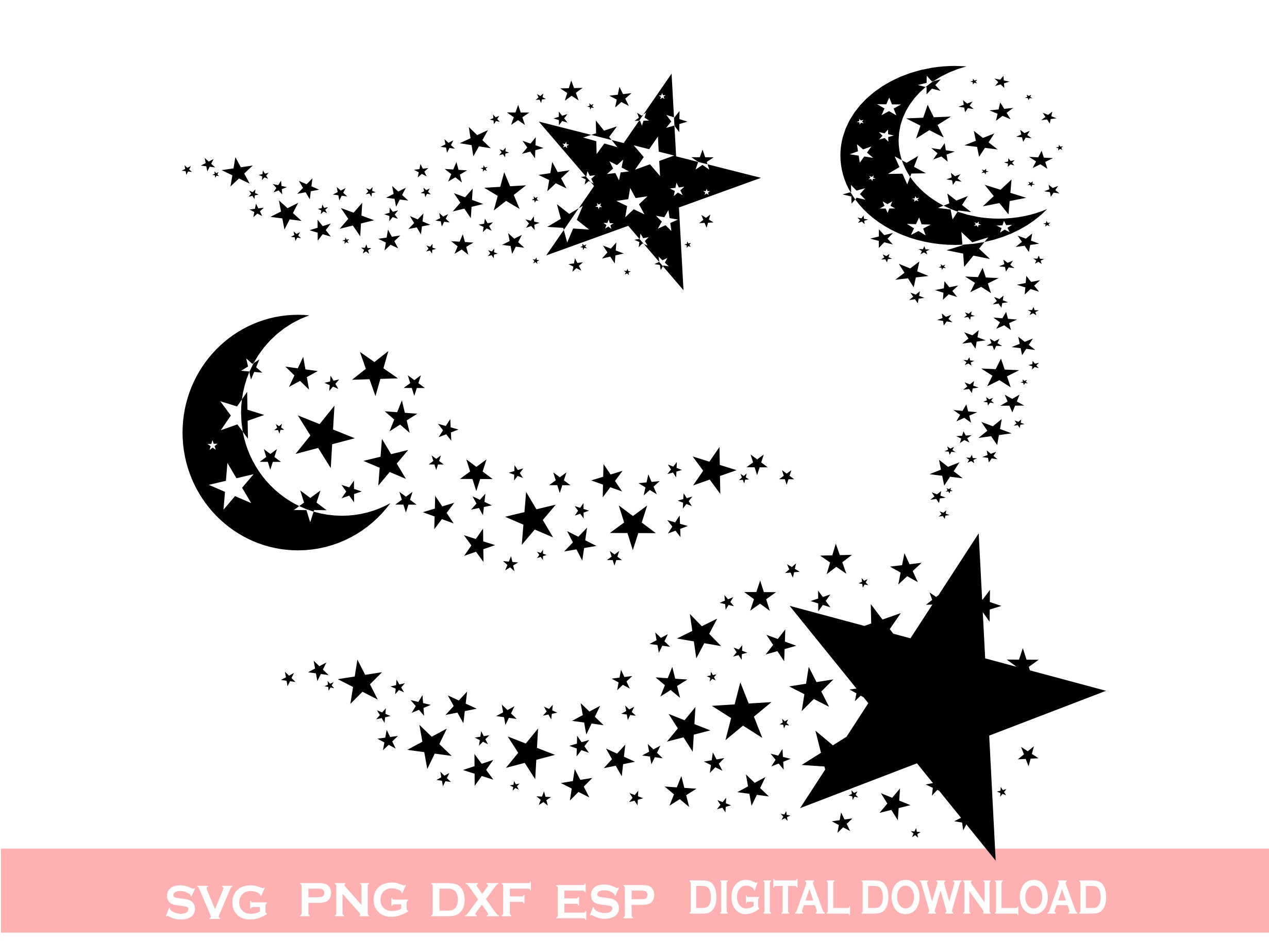 Crescent Moon Stars Background Svg, Stars Png, Sparkle Stars Jpg ...