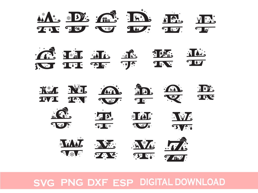 Christmas Split Alphabet SVG, Split Monogram, Ornaments SVG Font ...