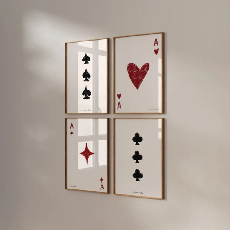 Playing Cards Set of Four Prints Art Posters, Ace of Spades Hearts ...