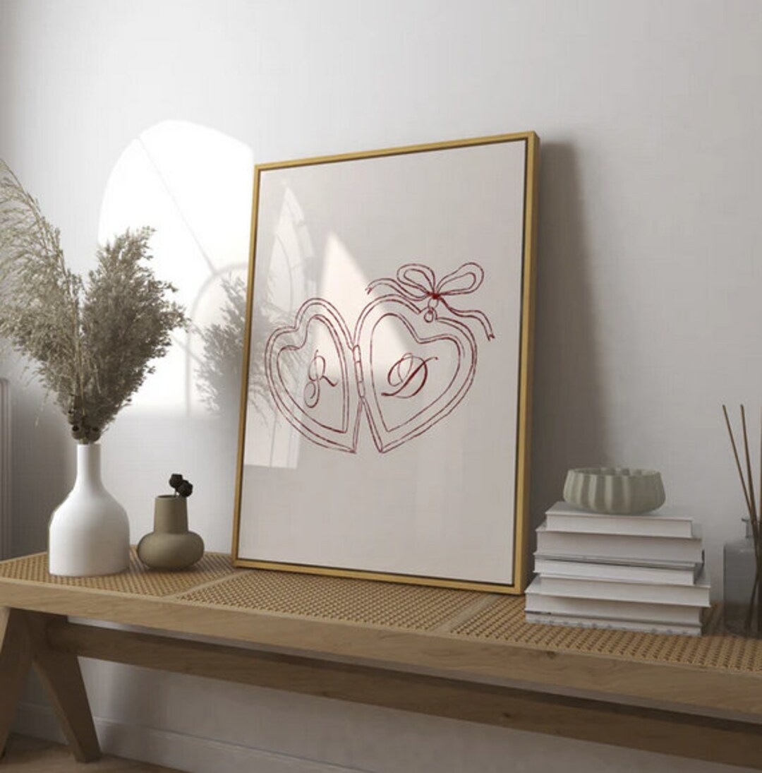 Custom Couples Initial Locket Art Print Poster, Couple Gift, Trendy ...