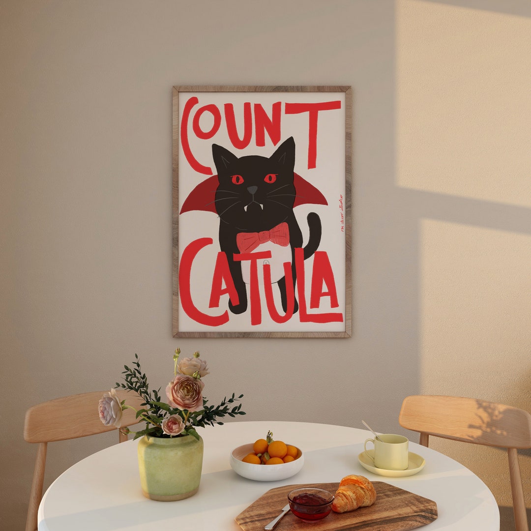 Count Catula Cat Print, Halloween Horror, Mid-century Modern Wall Art ...
