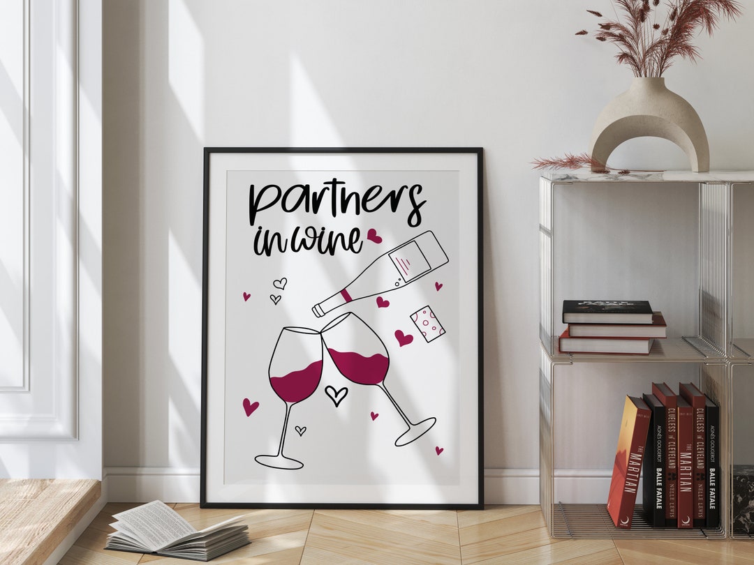 Partners in Wine Art Print, Red Wine Illustration, Modern Kitchen Decor ...