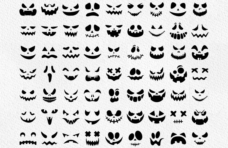 Halloween Pumpkin Face SVG Bundle, Scary Horror Designs (digital ...