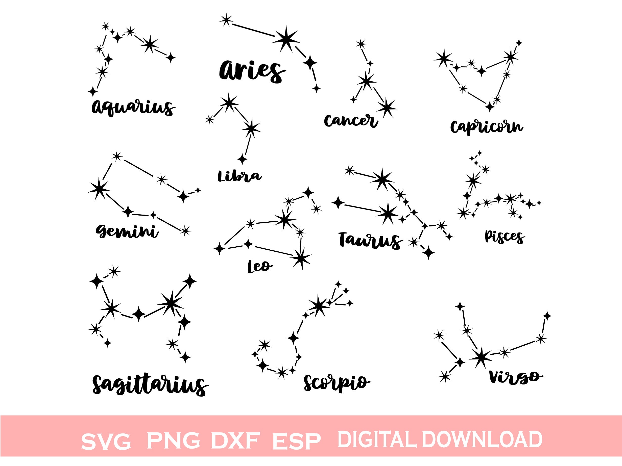 Zodiac Constellation SVG Bundle, Horoscope Astrology (instant Download ...