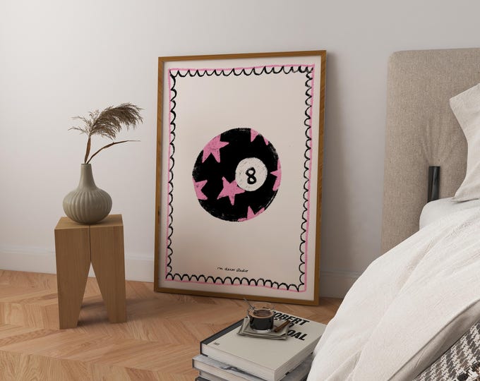 Lucky 8 Two Ball Art Print Poster, Vintage Black and White Number 8 ...