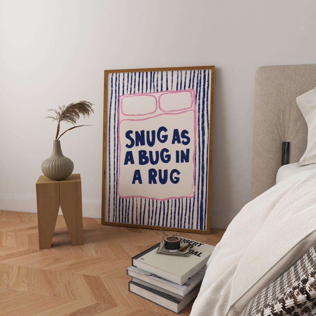 Snug as A Bug Art Print Poster, Trendy Retro Bedroom Pint, Mid Century ...