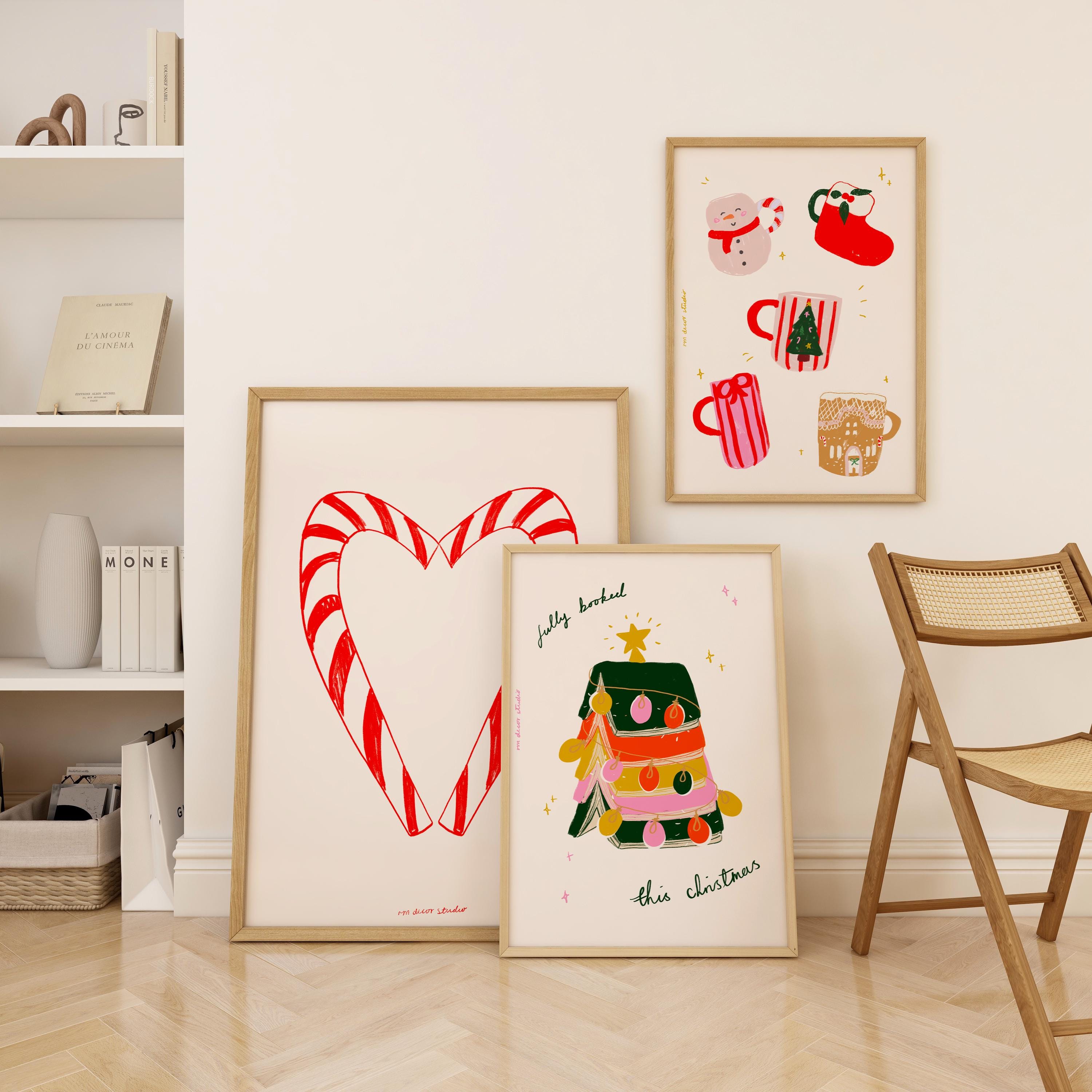 Whimsical Christmas Art Print Set, Candy Cane Heart, Holiday Mugs - Etsy