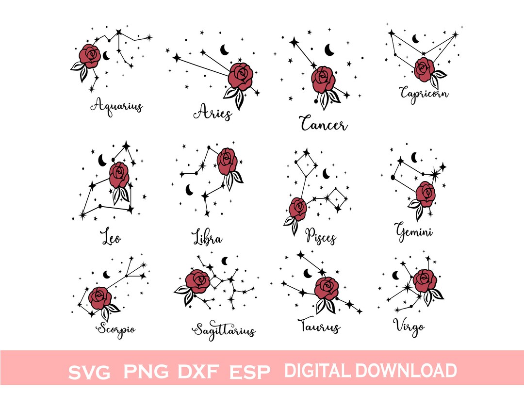 Star Rose Zodiac Constellation SVG Bundle, Astrology Horoscope (digital ...