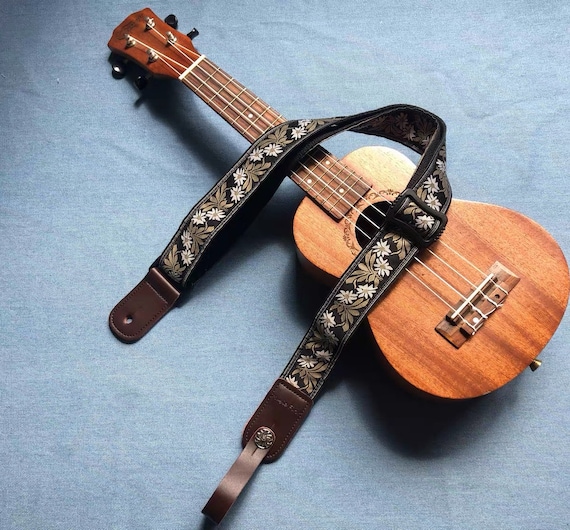 Black Ukulele Strap for Women embroidered Daisy Ukulele Strap - Etsy