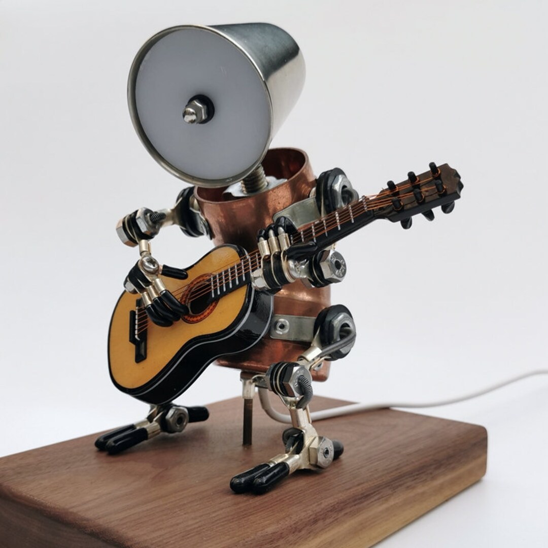 Custom Night Light Robot Steampunk Robot Playing Bass Guitar Player ...