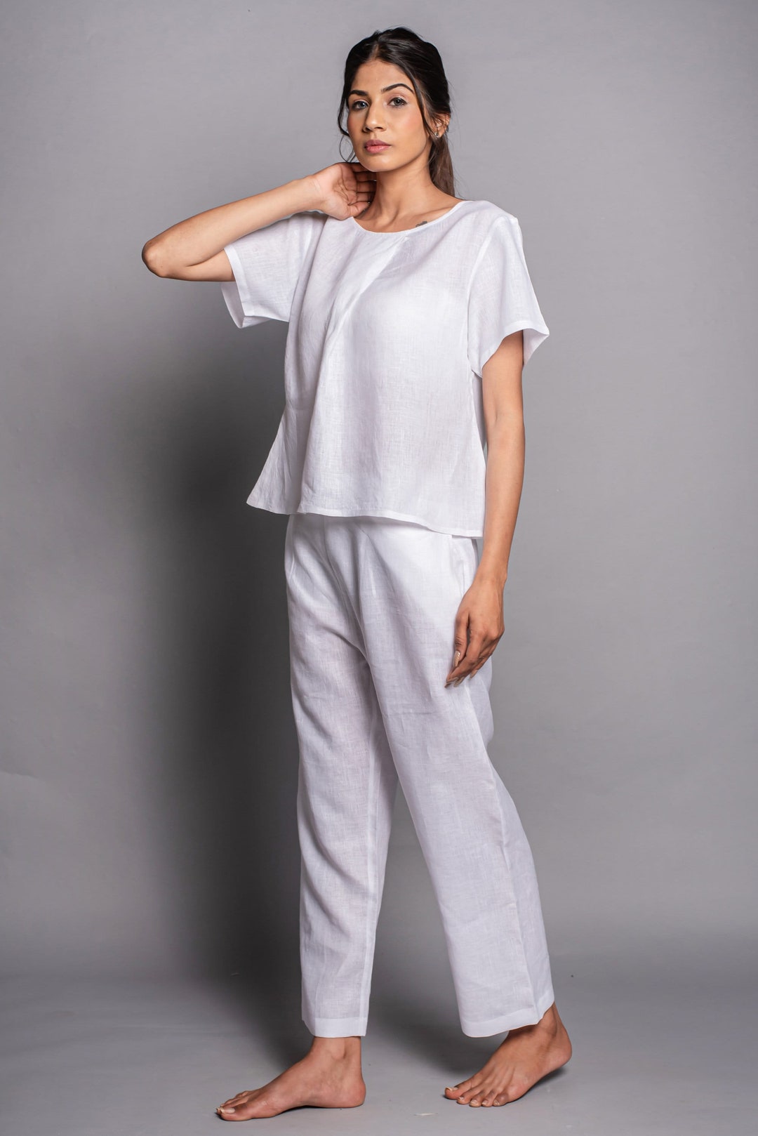 Linen Pajama Set, Basic Top Pajama Set, Women Clothing , Linen Lounge ...