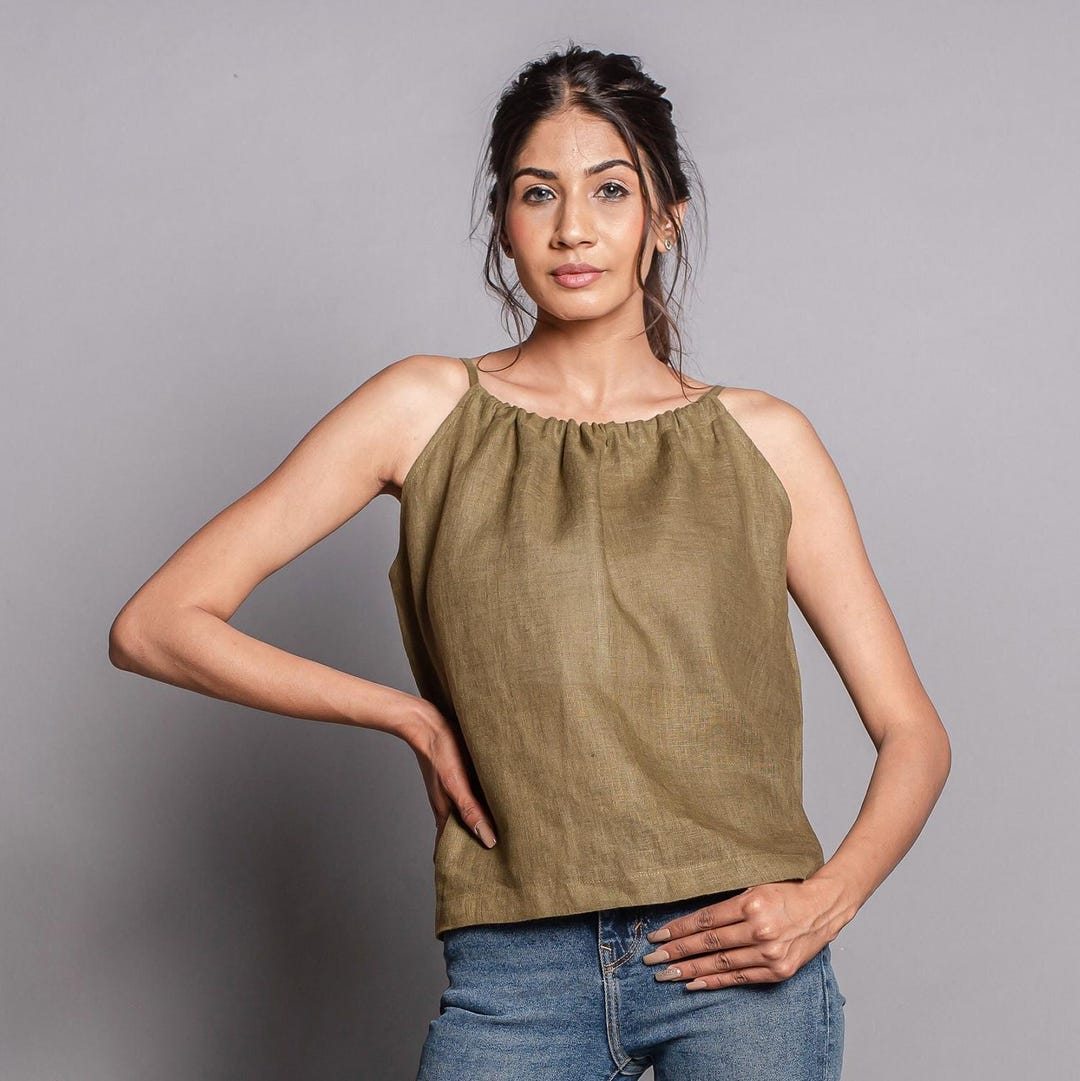 Linen Halter Top: Sleeveless Crop Top, Adjustable Straps - Etsy