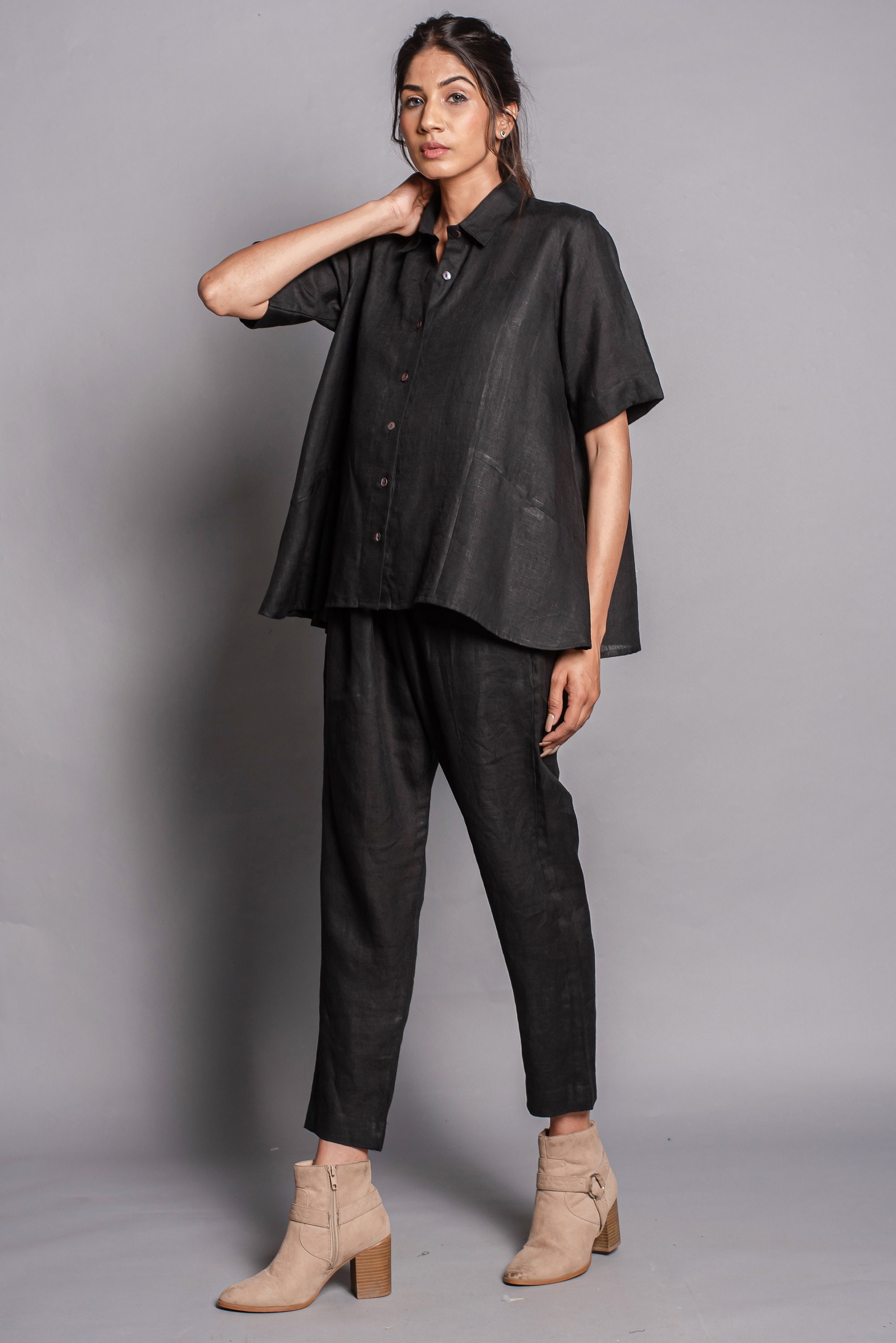 Linen Two Piece Set Shirt Dress Linen Pants Linen Top - Etsy