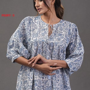 Hand Block Printed Dress, Summer Dress, Blue & White Knee Length Dress ...