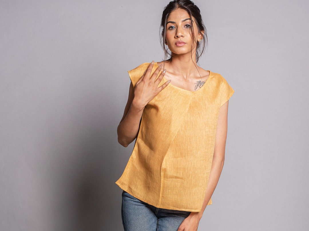Women Linen Top With Sleeves, Summer Blouse, Women Linen Clothes, Linen ...