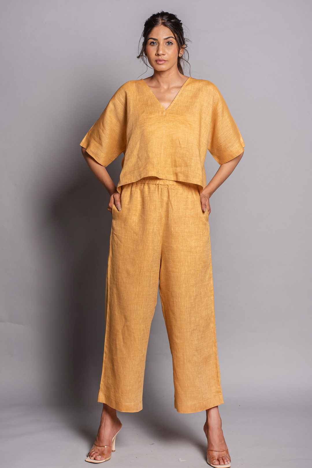 11 COLORS / 2pc Set Linen Lounge Wear Short Sleeve Loose Casual Wear ...