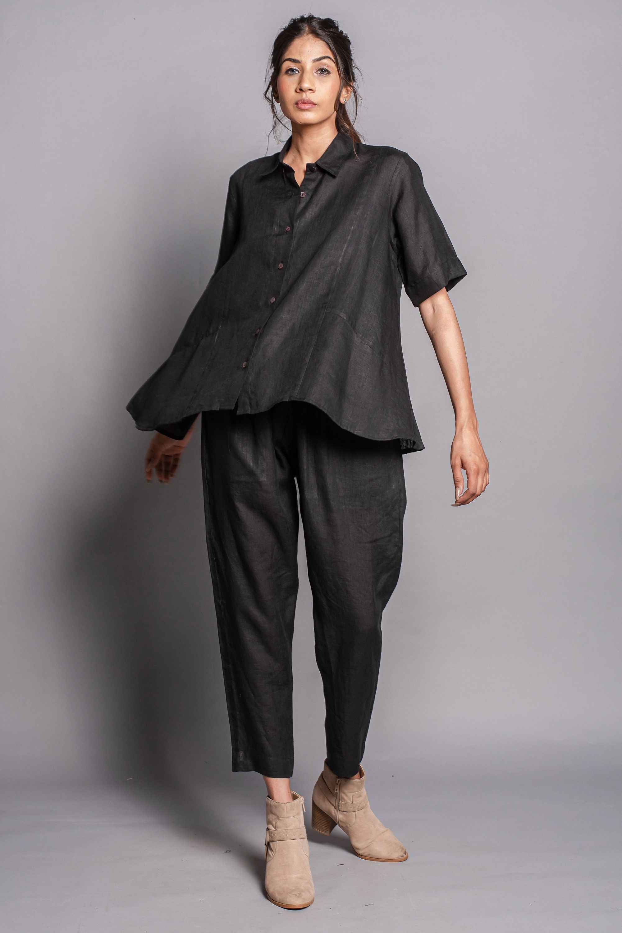 Linen Two Piece Set Shirt Dress Linen Pants Linen Top - Etsy