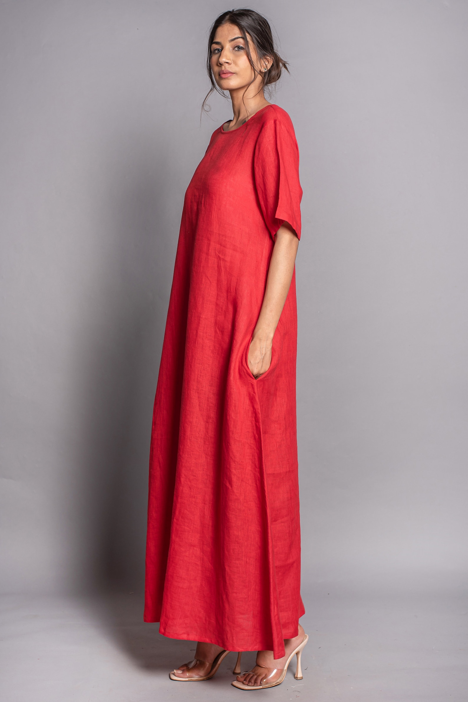 Linen Red Dress Cocktail Dress Linen Dress for Women Linen - Etsy