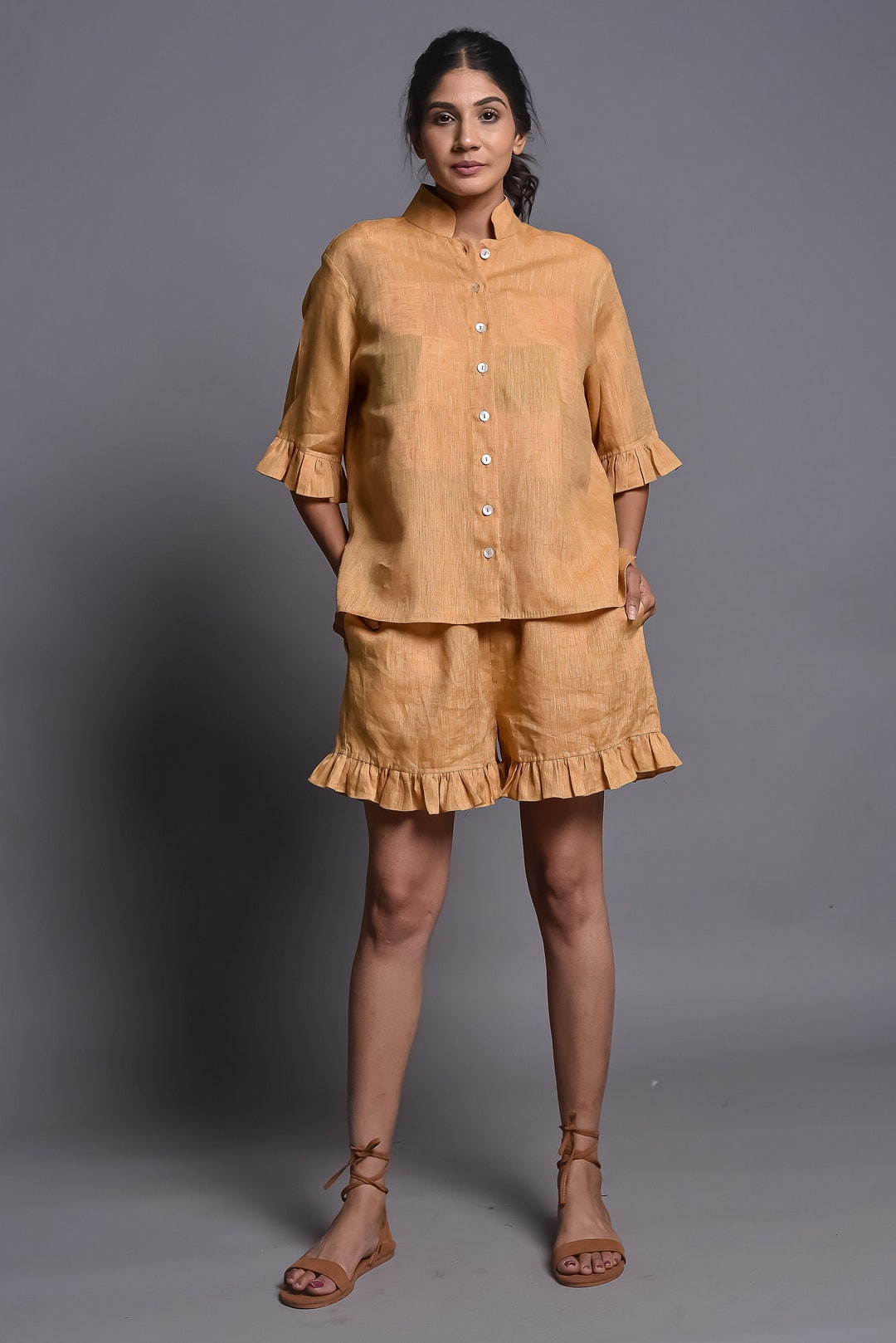 Ruffle Linen Set: Women's Two Piece Summer Outfit Gift for Women - Etsy