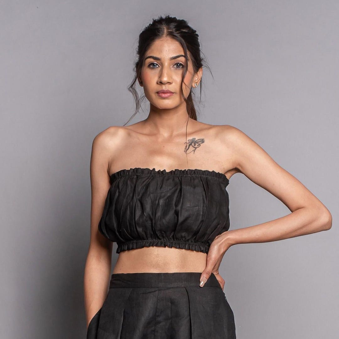 Black Linen Bralette, Linen Tube Top, Linen Crop Top, Linen Loungewear ...