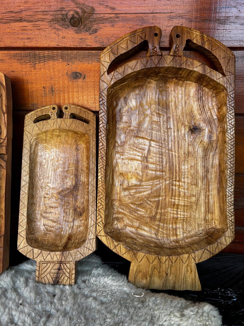 Hand-carved Oak Oseberg Plate • Viking-style Serving / Decorative Dish ...