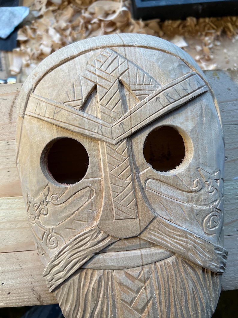 Tyr Wooden Mask – One of a Kind Norse Warrior Mask | Hand Carved Oak ...