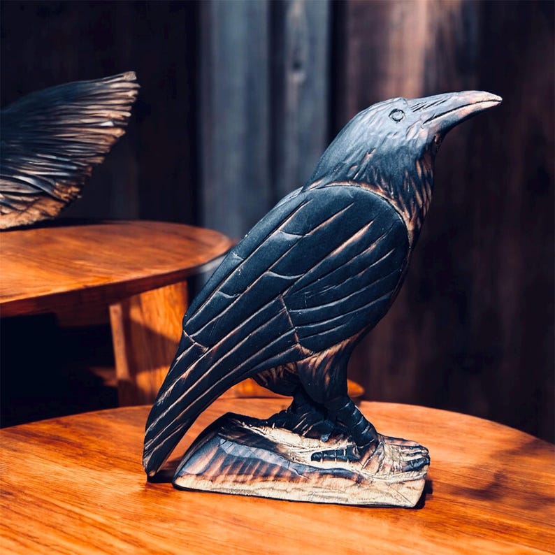 Raven Statue With Handmade Wood Totem Altar - Etsy