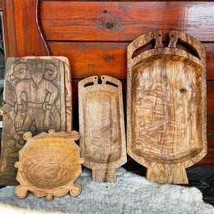 Hand-carved Oak Oseberg Plate • Viking-style Serving / Decorative Dish ...