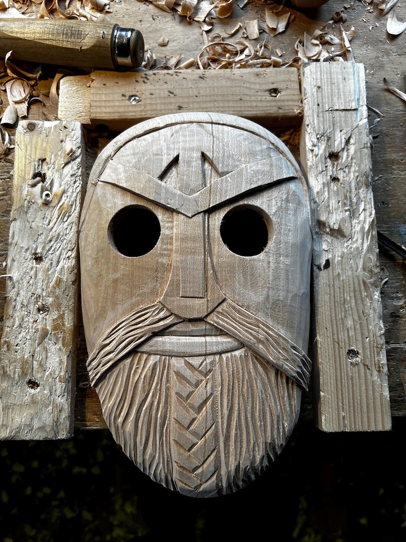 Tyr Wooden Mask – One of a Kind Norse Warrior Mask | Hand Carved Oak ...