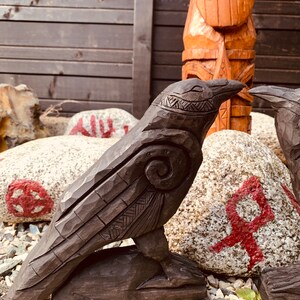 Raven Statue Hugin With Handmade Wood Totem Altar - Etsy