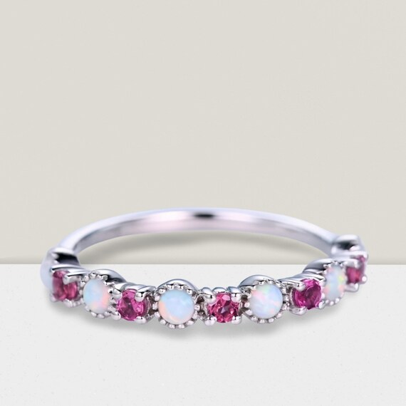 14k Solid Gold Ruby Opal Ring Minimalist Ruby Wedding Ring - Etsy