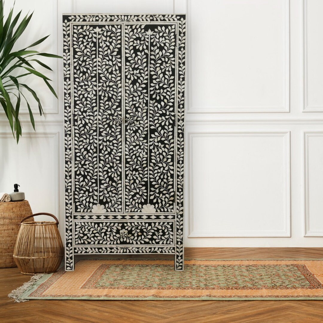 Handmade Customized Bone Inlay Wardrobe / Almirah / Cupboard 2 Door 1 ...