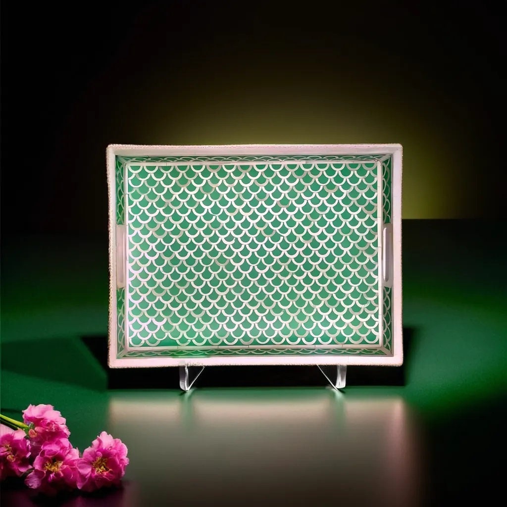 Bone Inlay Handmade Custom Made Fish Scale Pattern Serving Tray for ...