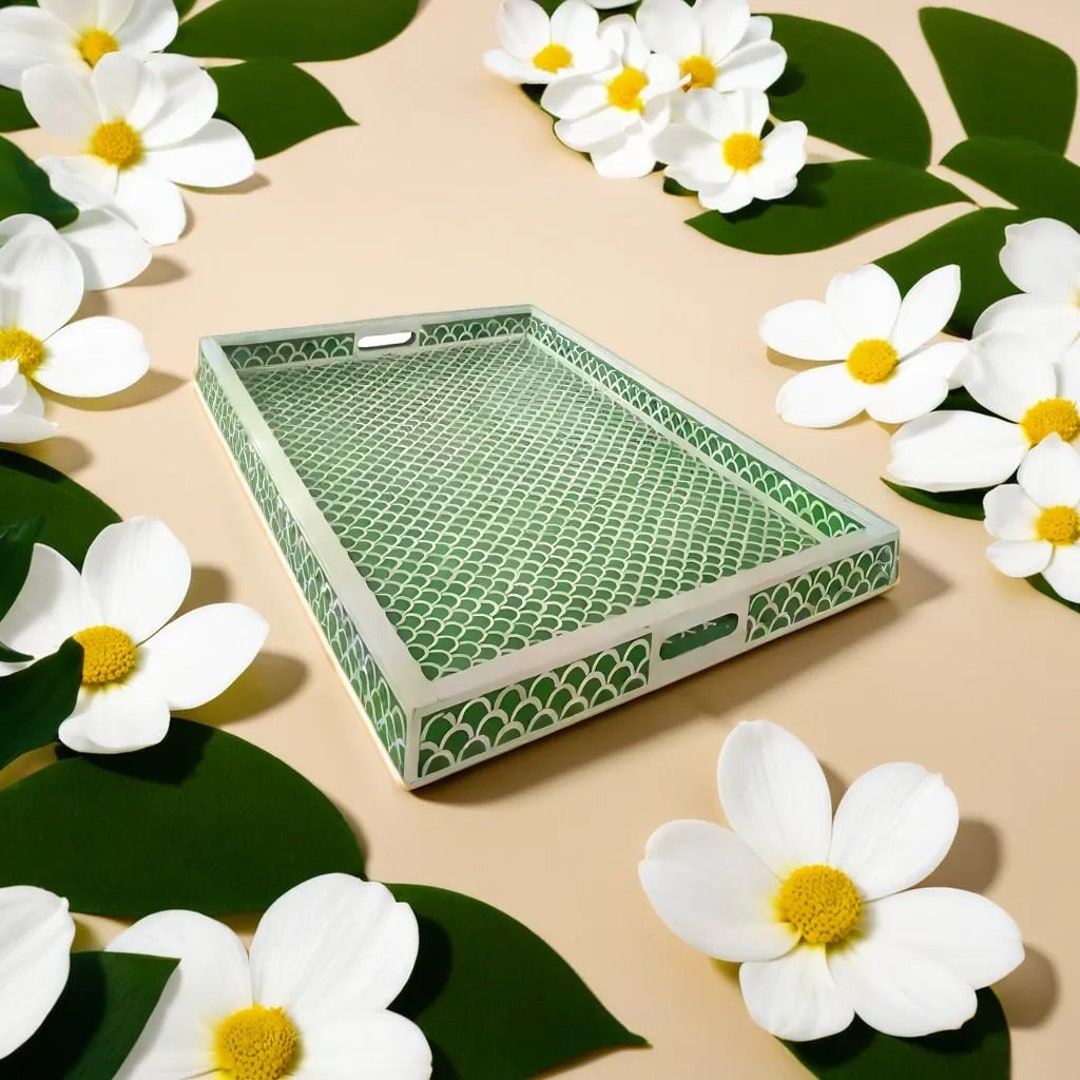 Bone Inlay Handmade Custom Made Fish Scale Pattern Serving Tray for ...