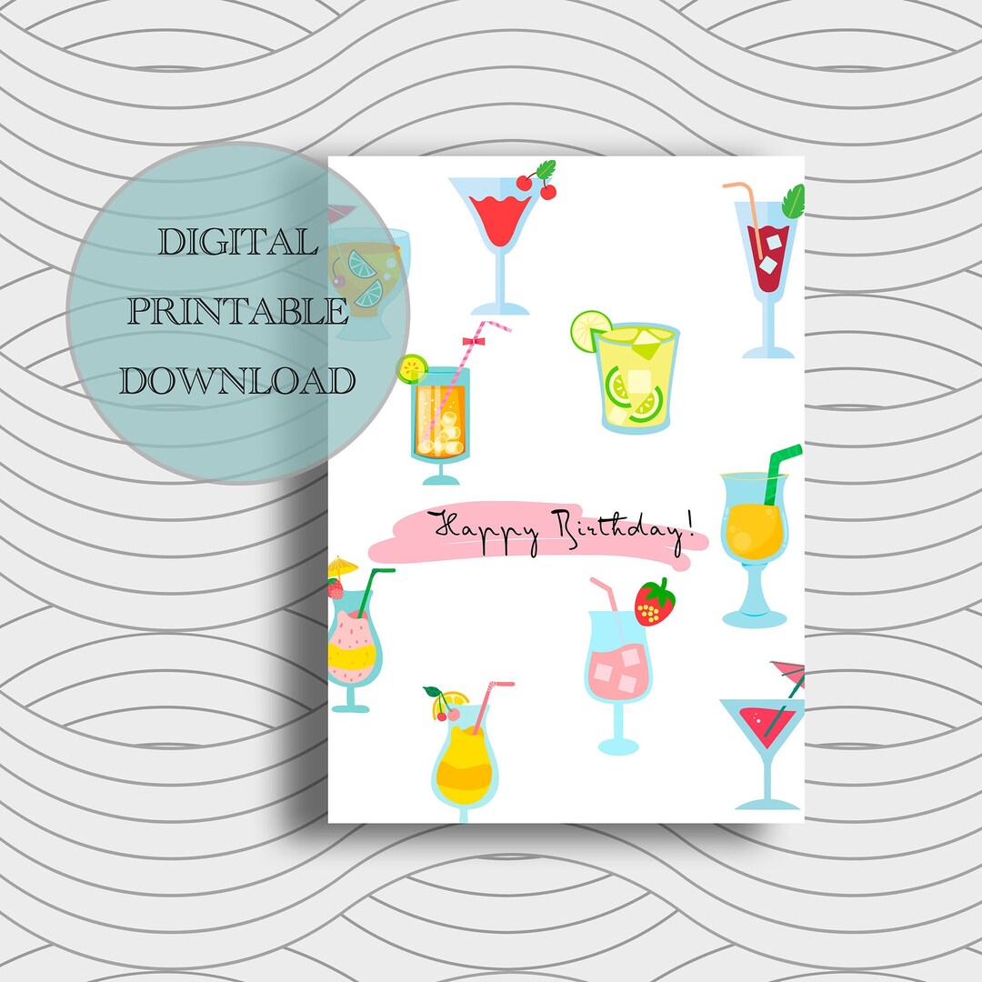 Birthday Card Printable Cocktails Card Birthday Drinks Digital Cards ...